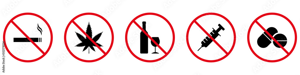 Vetor de No Smoke Cigarette, Drink Alcohol, Take Drug and Pill Black ...