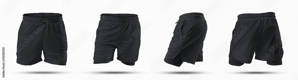 Mockup of black loose shorts with underpants compression line, 3D ...