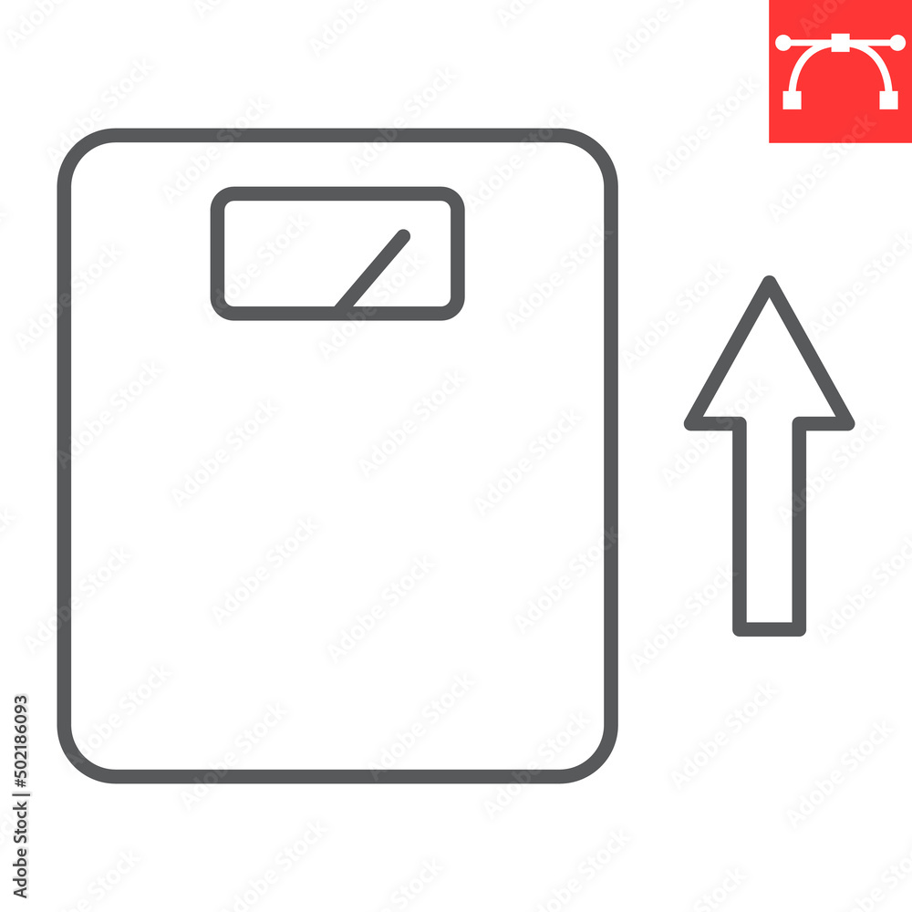 Weight gain line icon, balance and overweight, weight scale vector icon ...