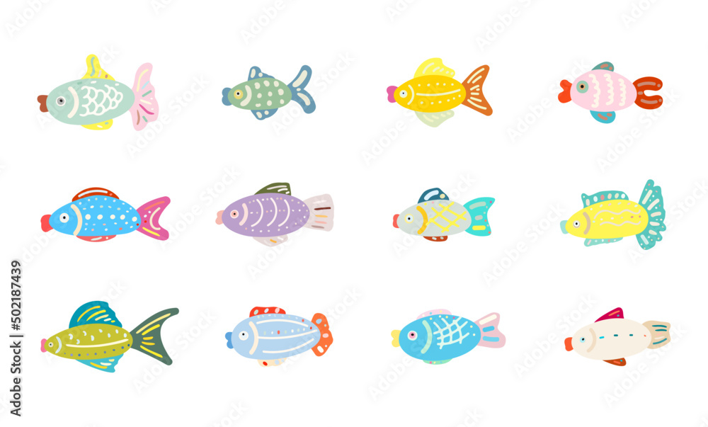 colorful fish vector illustration set Stock Vector | Adobe Stock