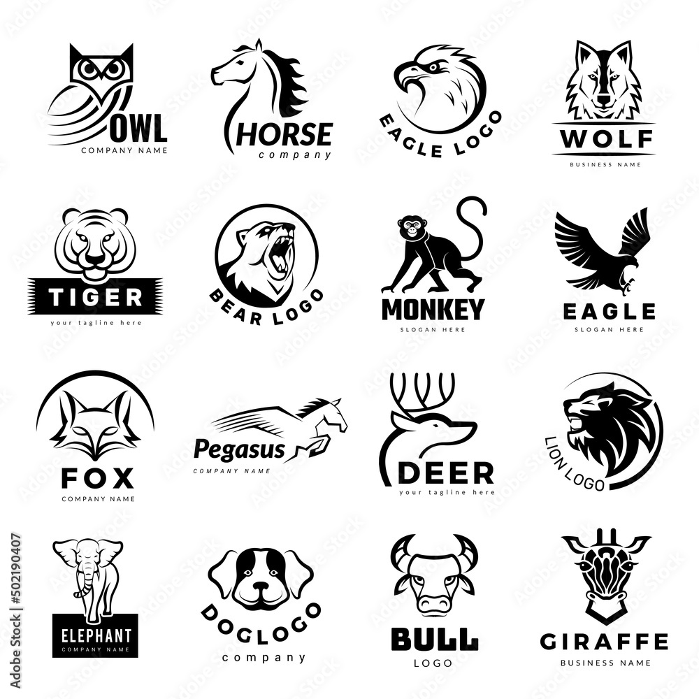 Animals symbols. Vet clinic logo with pets symbols wild animals ...