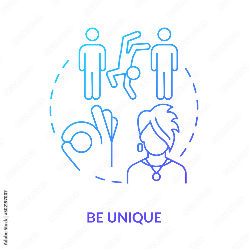 Be unique blue gradient concept icon. Exercise for self appreciation ...