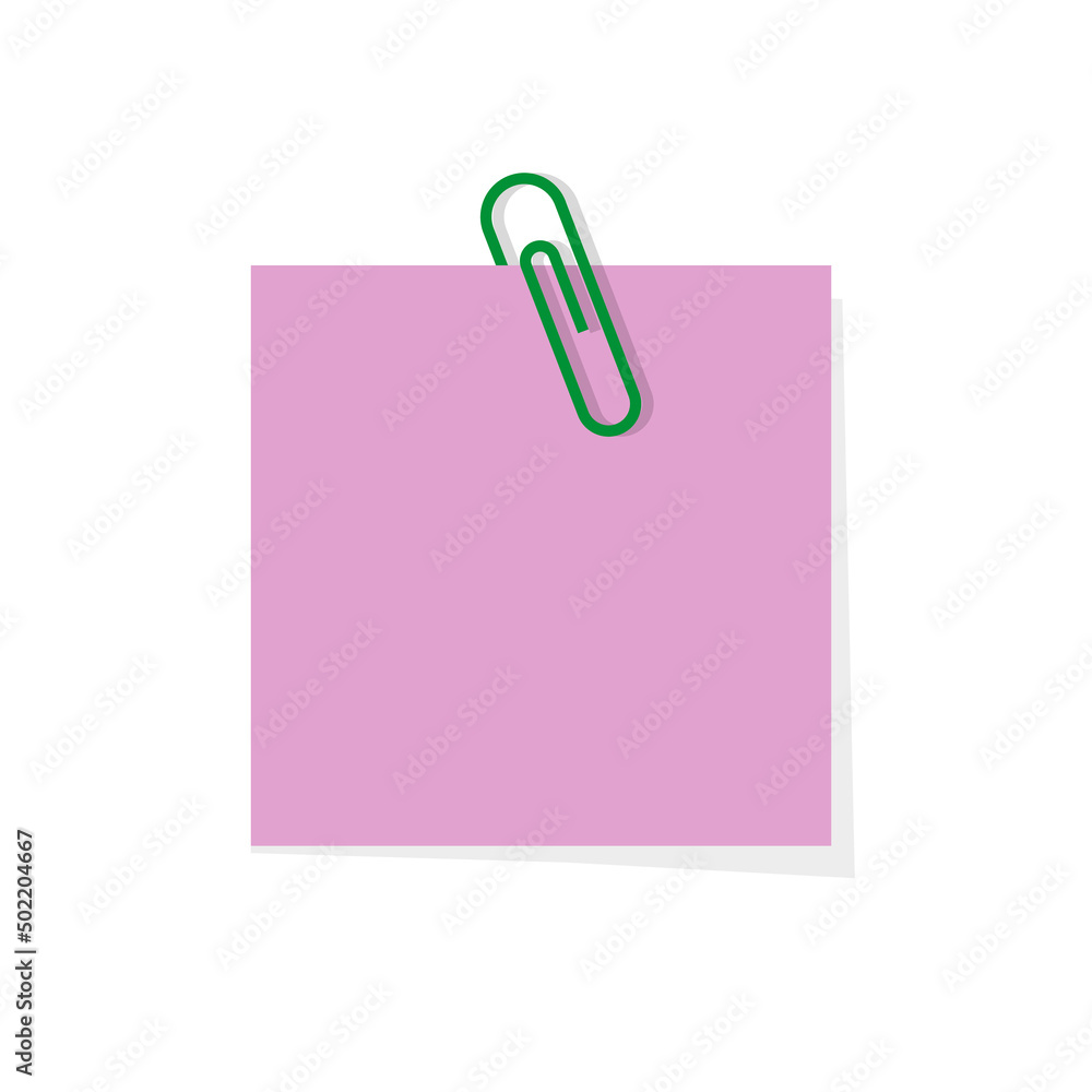 Note with paper clip. Paperclip with note memo. Color notepaper with ...