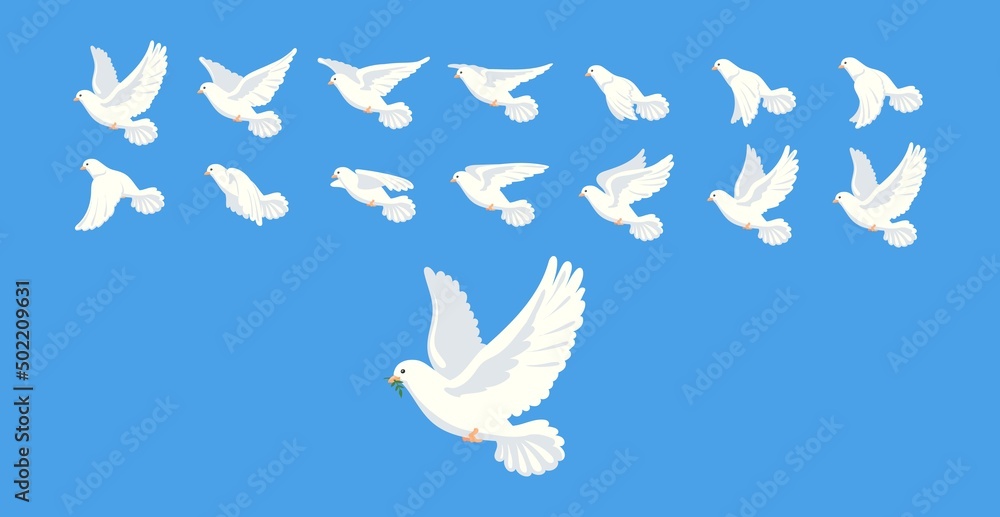 Pigeon animation. Bird motion wings in heaven, birds sequence frame ...