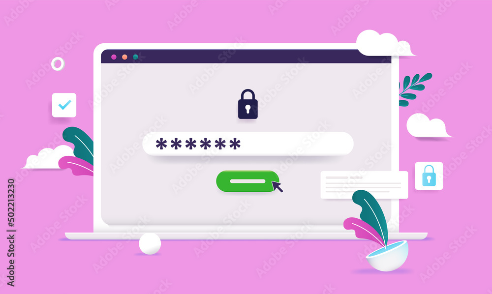 Password login - Laptop computer screen with hidden password trying to ...