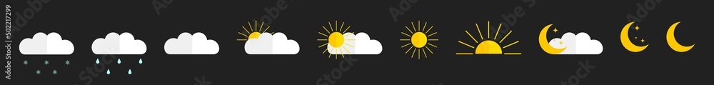 Weather forecast icons. Weather icons isolated on black background ...