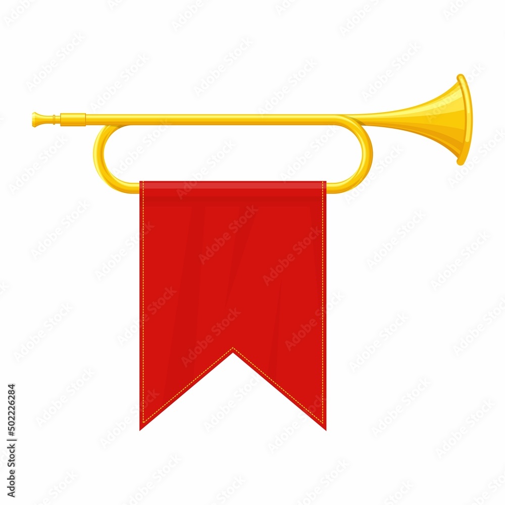 Golden horn trumpet musical instrument isolated on white background ...