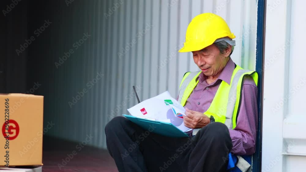 Elderly asian Senior dock worker working at Cargo container yard ...