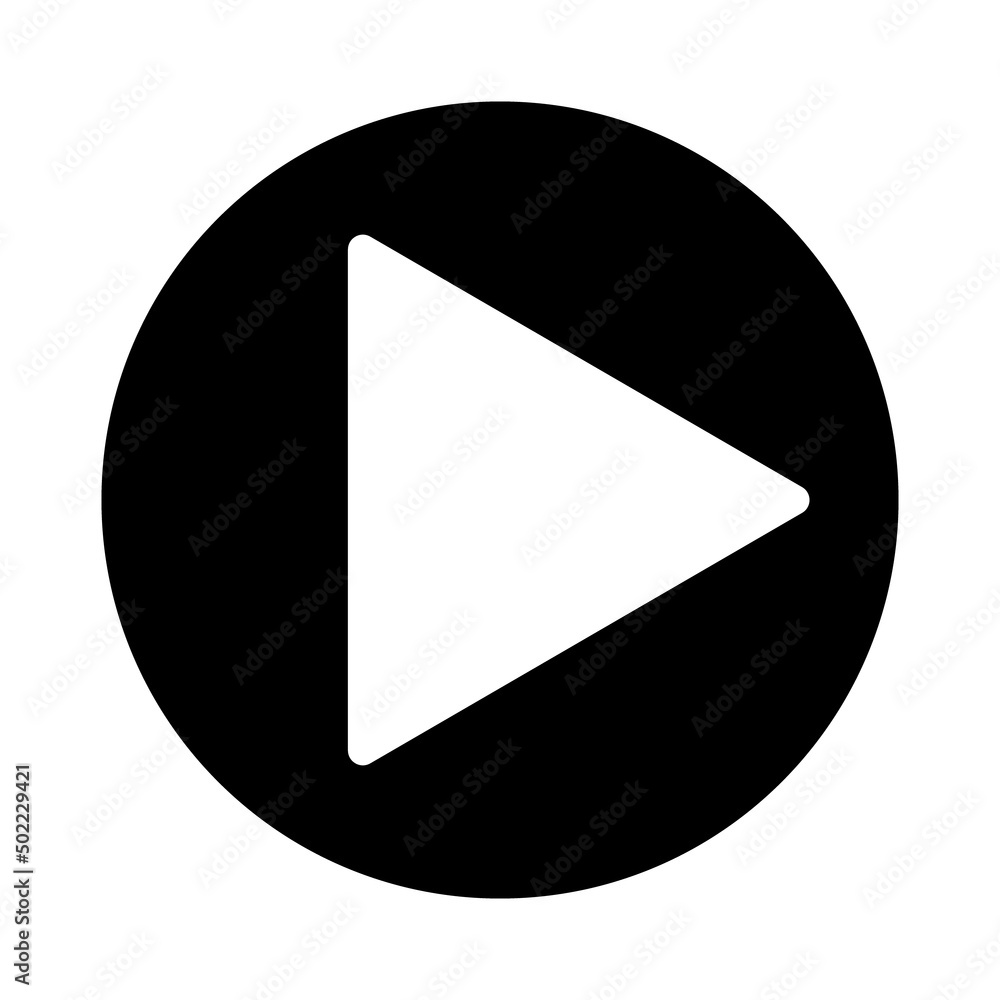 Playback icon on a white isolated background. Black play symbol in a ...