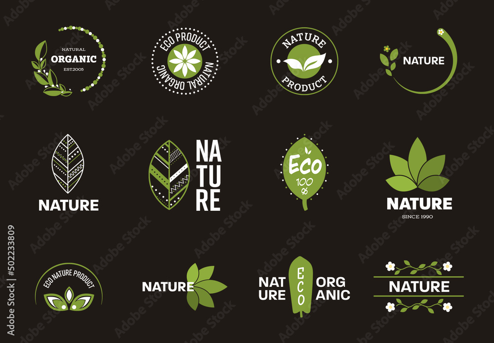 Set of Eco and Natural Logos and Emblems Stock Template | Adobe Stock