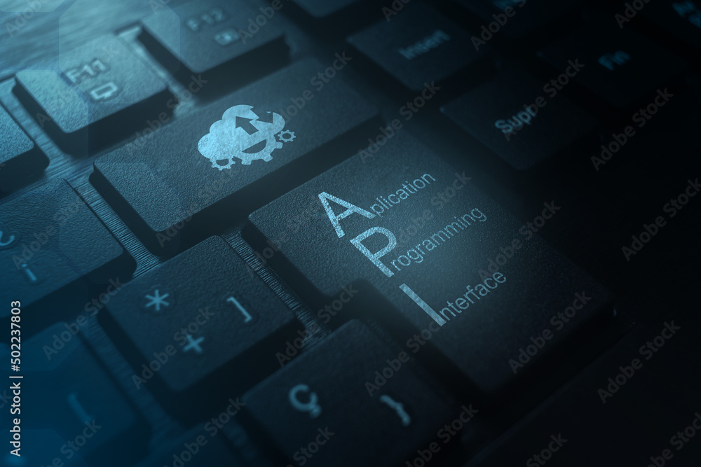 Keyboard with API acronym word icon to push button. Internet and technology concept. Business ...
