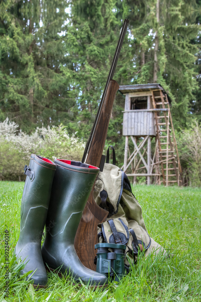 Things the hunter needs. Good rubber boots, backpack, binoculars, a ...