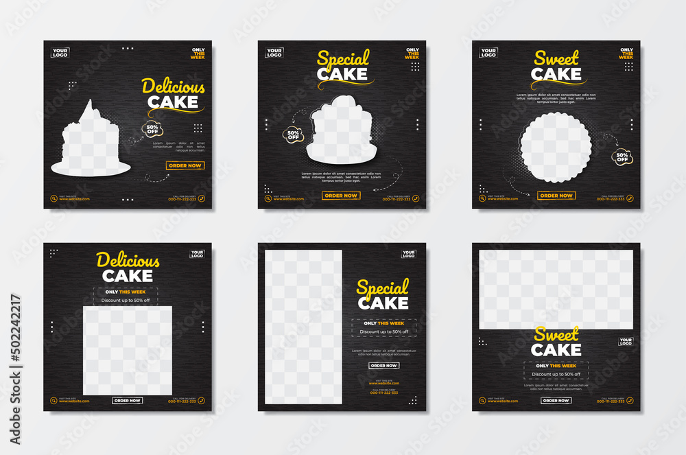 Cake food template collection for social media post with dark ...