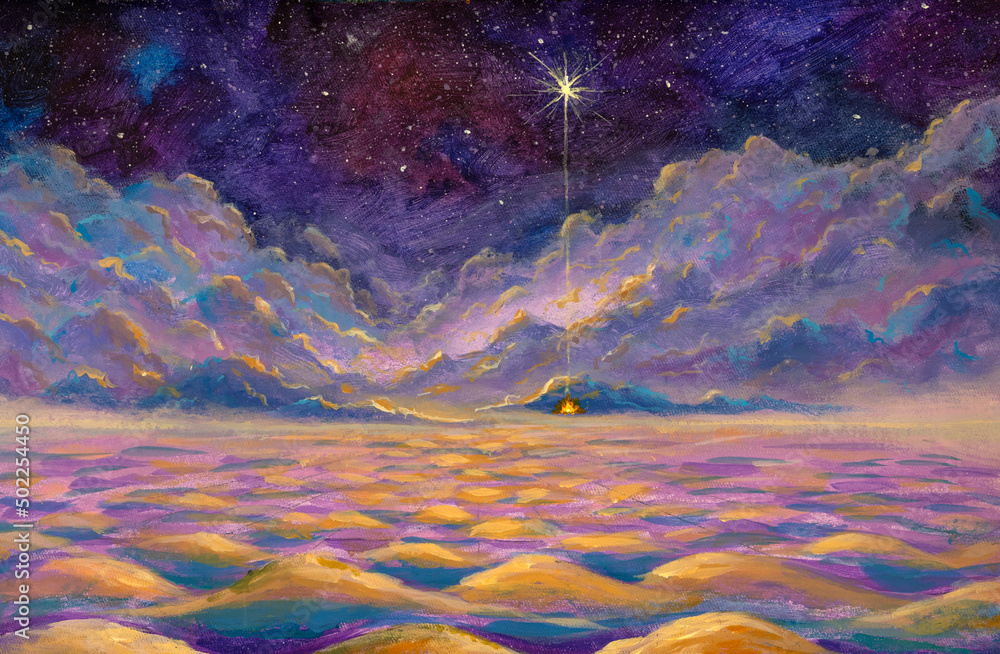 Fantasy cosmic art on another planet painting space waves, clouds and ...