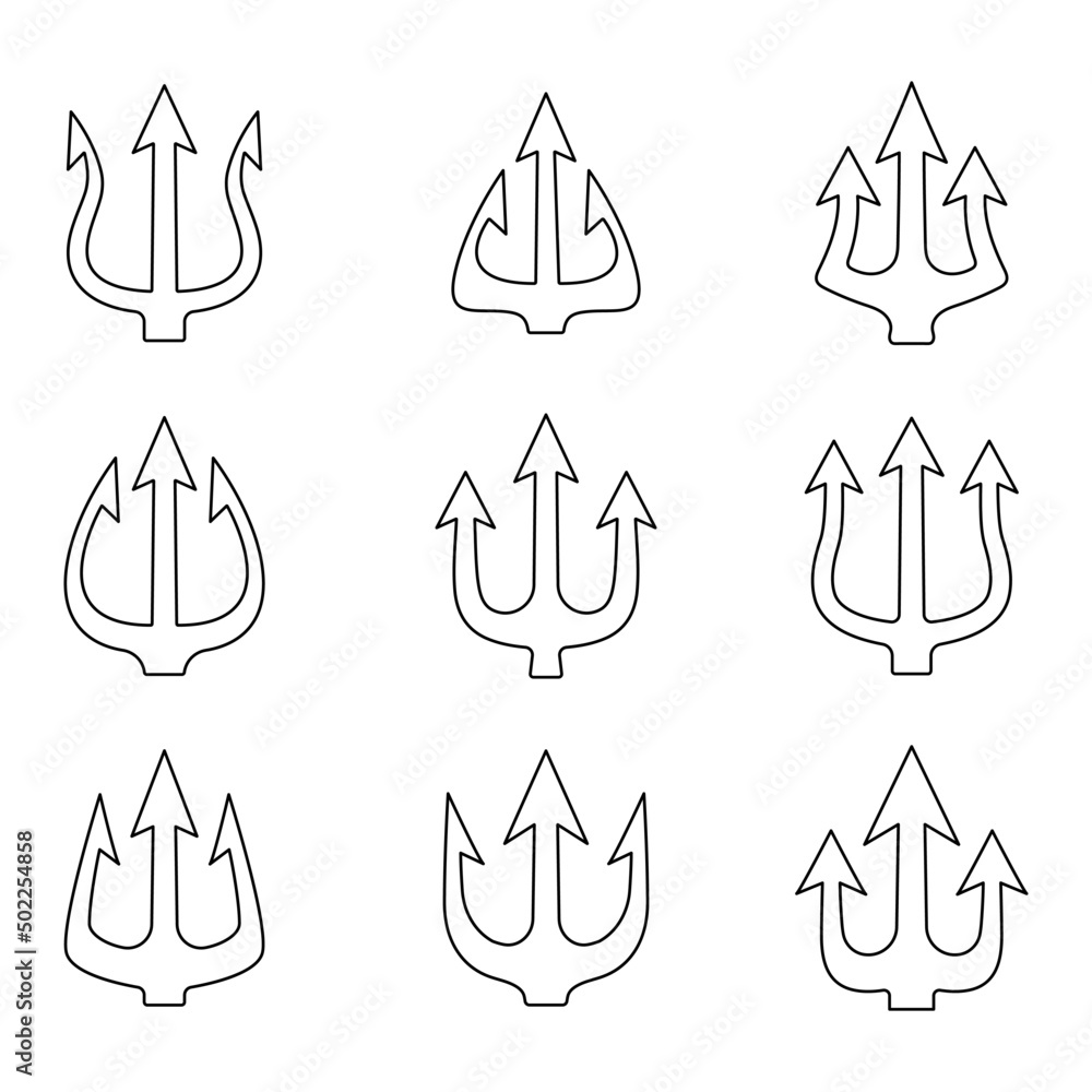 Trident line icon set. Trident outline Neptune weapon collection ...