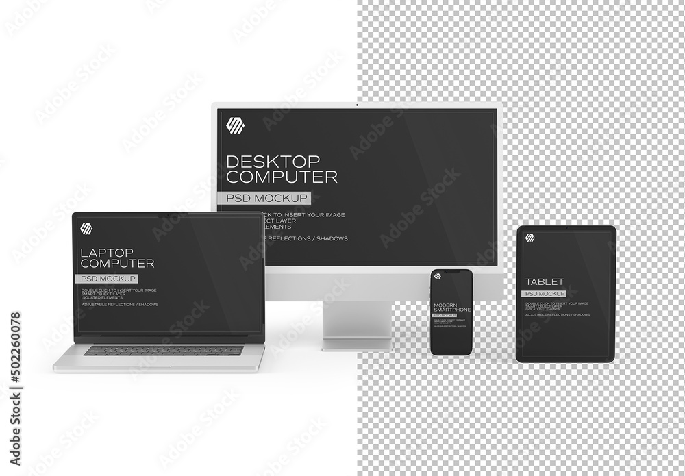 Devices Mockup with Smartphone Desktop Computer Laptop and Tablet ...