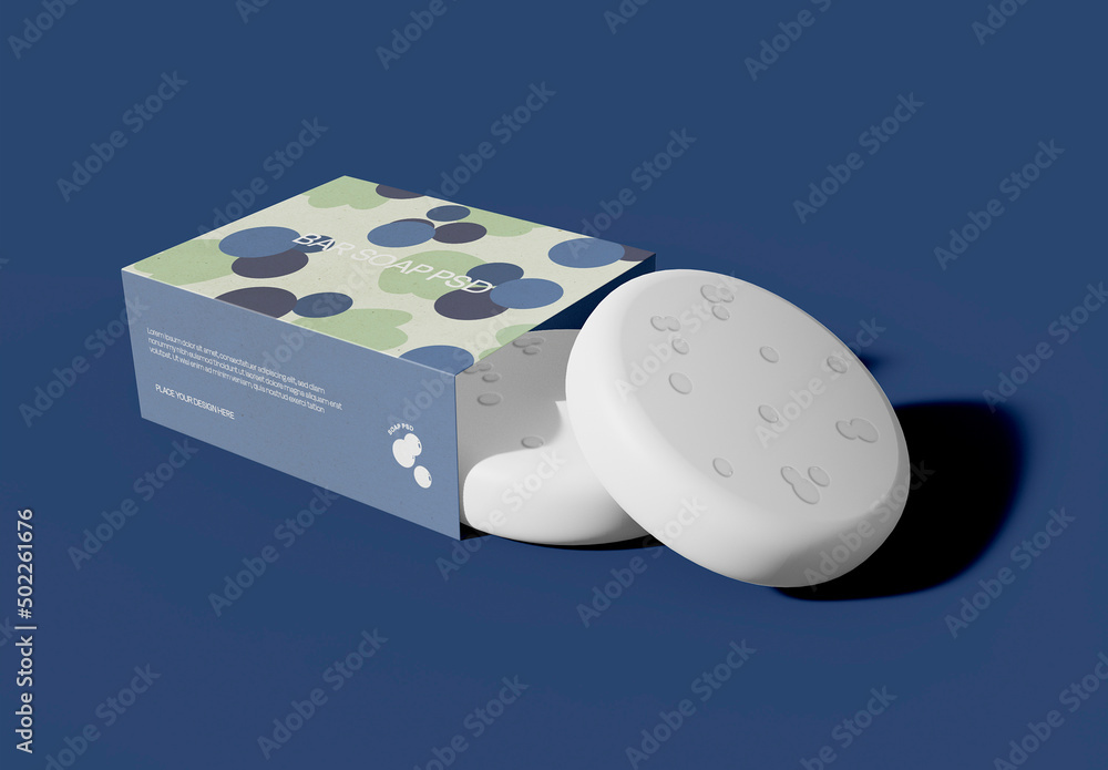 Round Soap Bar and Packaging Box Mockup Stock Template | Adobe Stock