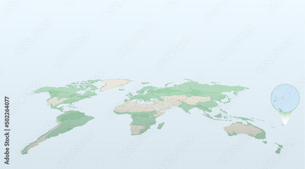 World map in perspective showing the location of the country Tonga with ...