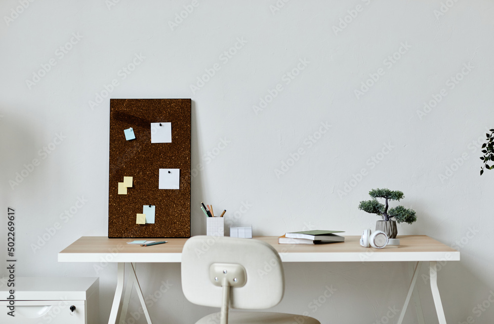 Minimal background of simple home office workplace with bonsai tree on ...