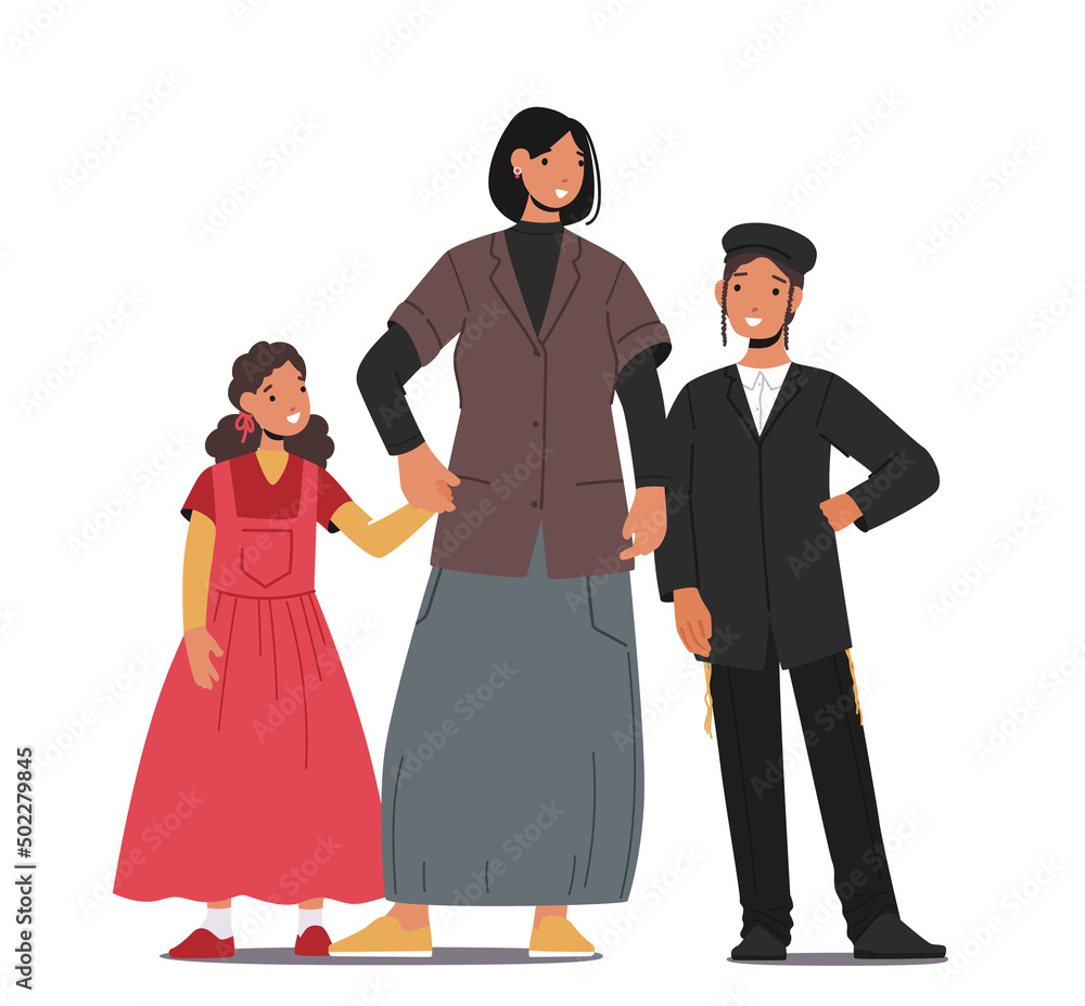 Traditional Jewish Family Characters Mother with Daughter and Son ...