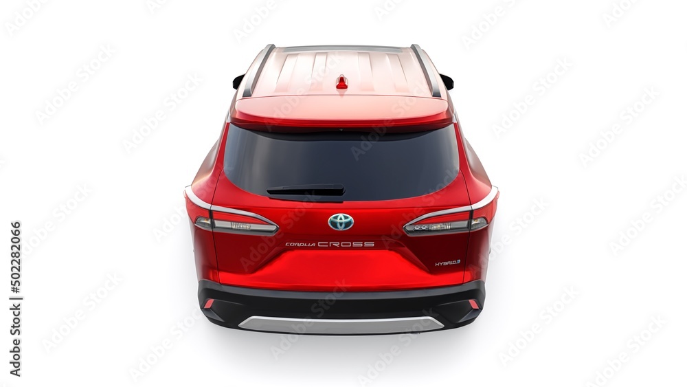 Tokyo, Japan. April 19, 2022: Toyota Corolla Cross 2020. Compact red ...