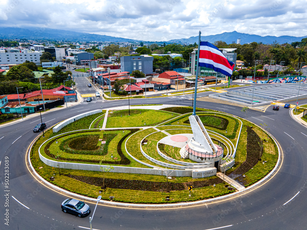 Beautiful aerial view of the new Flag roundabout in Costa Rica, Rotonda ...