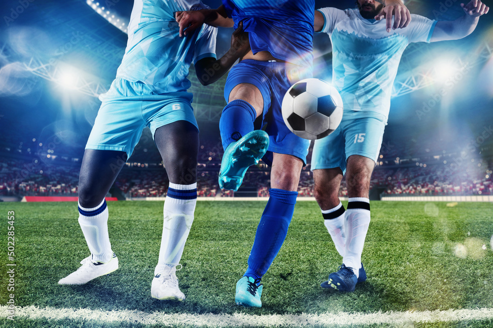 Football scene with competing soccer players at the stadium Stock Photo ...