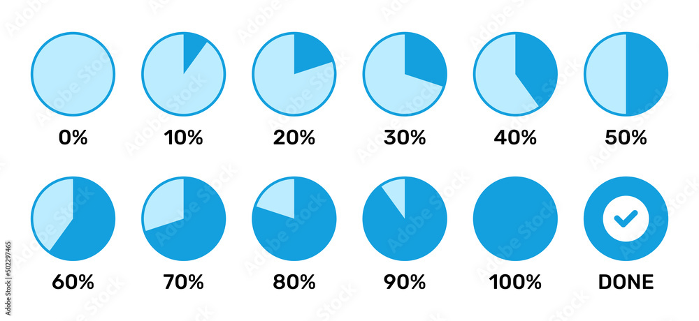 Set of blue infographic percentage pie chart icons in flat design from ...