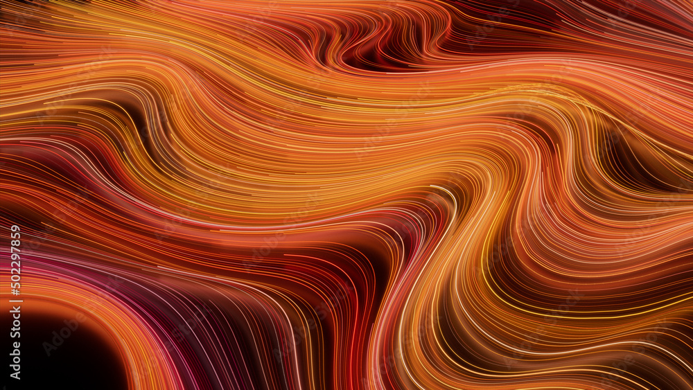 Abstract Neon Lines Background with Orange, Yellow and Red Curves. 3D ...