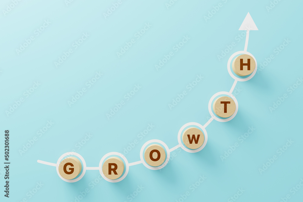Business success growing growth increase up concept. Wooden cube block ...