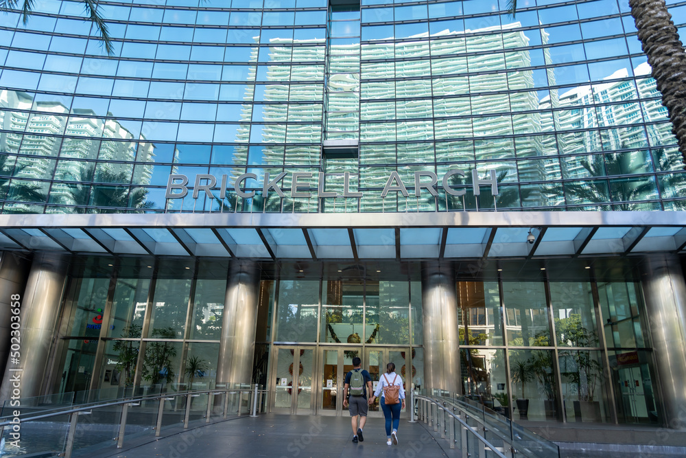 Miami, Florida, USA - January 2, 2022: The entrance of Brickell Arch in ...