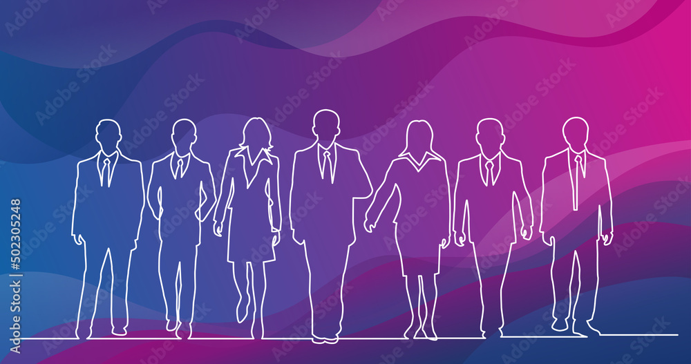continuous line drawing of diverse group of standing business ...