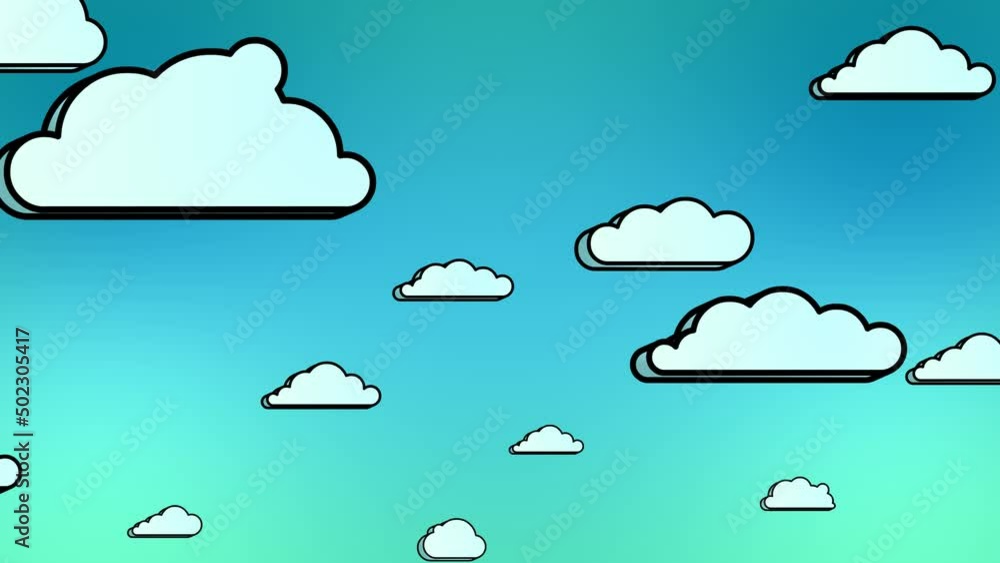 Cartoon moving clouds animation black outline version background ...