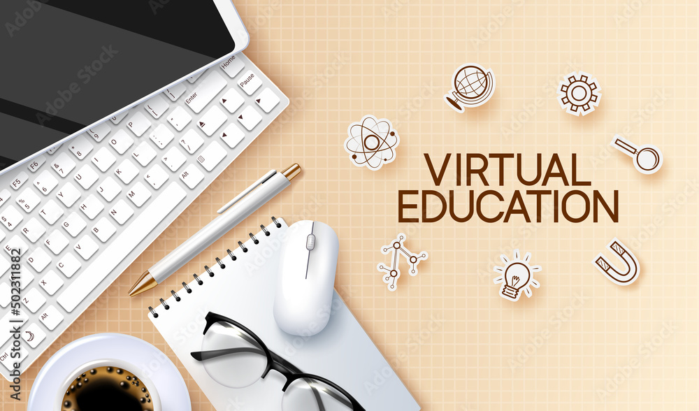 Virtual education vector background design. Virtual education text with ...