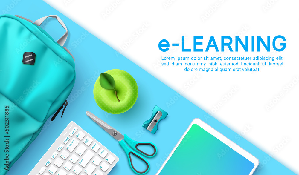 Online education vector background design. E-learning text with ...