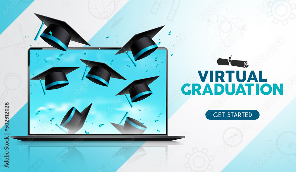 Virtual graduation vector background design. Virtual graduation text ...