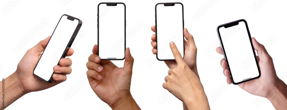 Hand holding the smartphone with blank screen and modern frameless ...