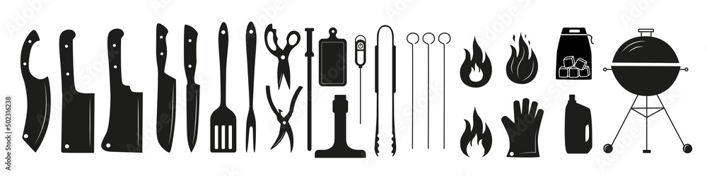 Barbecue, grill tools set. Vector stock illustration isolated on white ...