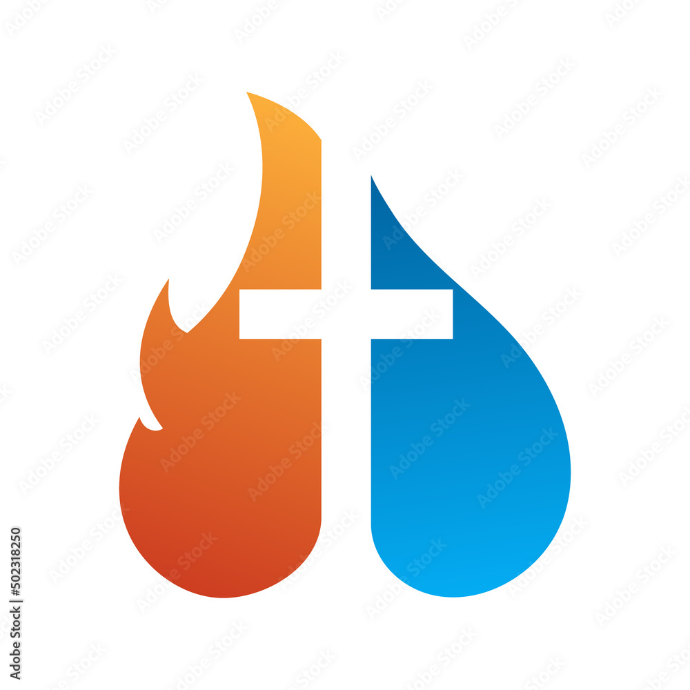 Fire and Water logo with christ cross symbol in between. Illustration ...