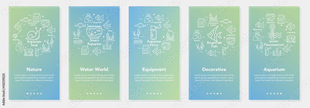 Aqua world vertical banners collection. Fish and marine linear ...