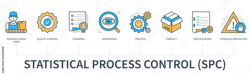 Statistical process control infographics in minimal flat line style ...