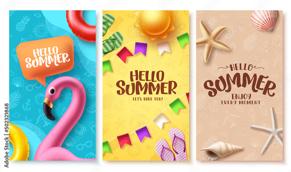 Summer poster vector set design. Summer greeting collection in pattern ...