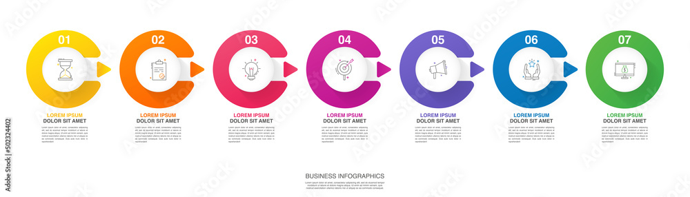 Business vector infographics with 7 circles and arrows. Timeline ...
