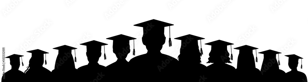 Pyramid of graduates students with academic caps, silhouette ...
