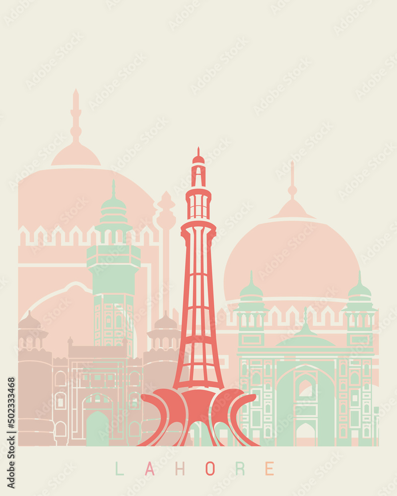 Lahore skyline poster PASTEL Stock Illustration | Adobe Stock