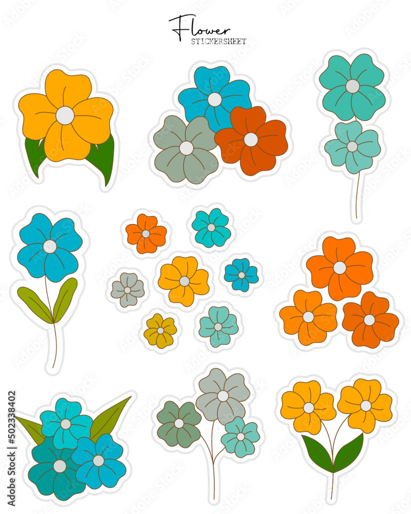 Collection of minimal flower stickers. Bullet journal stickers, planner ...