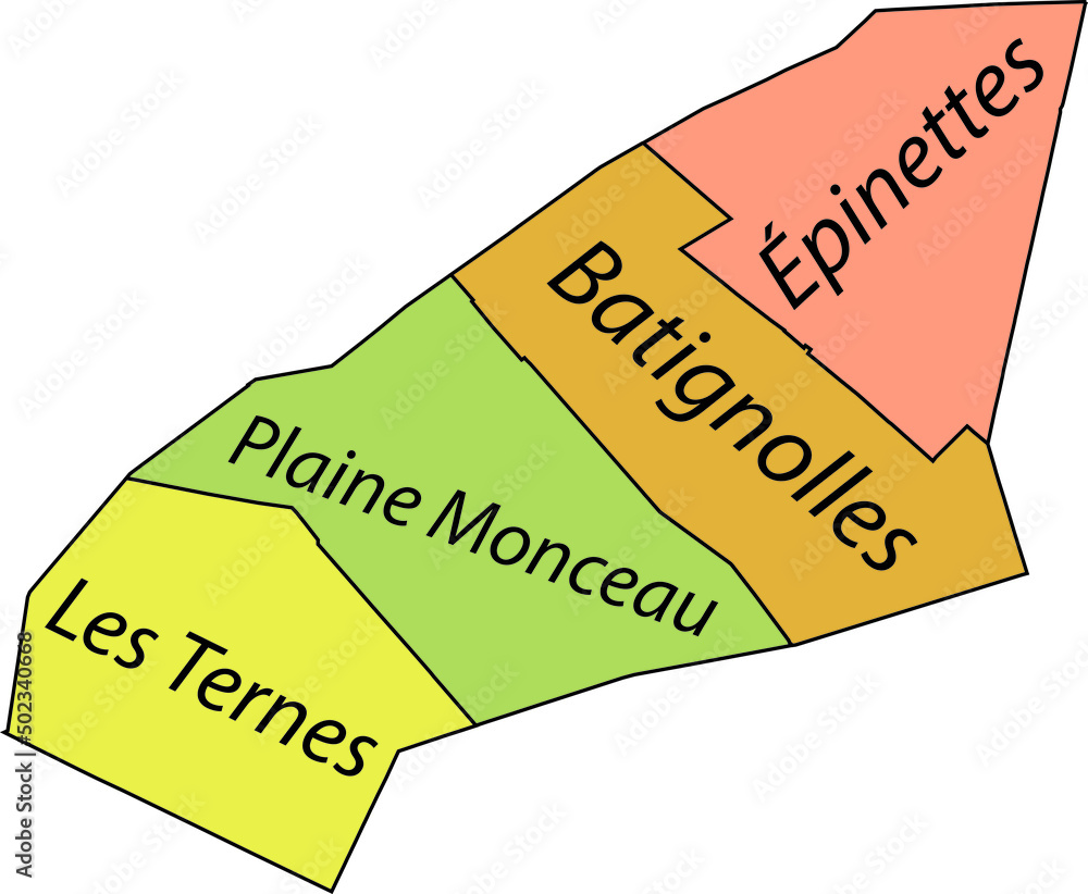 Pastel flat vector administrative map of the 17TH ARONDISSEMENT (DES ...