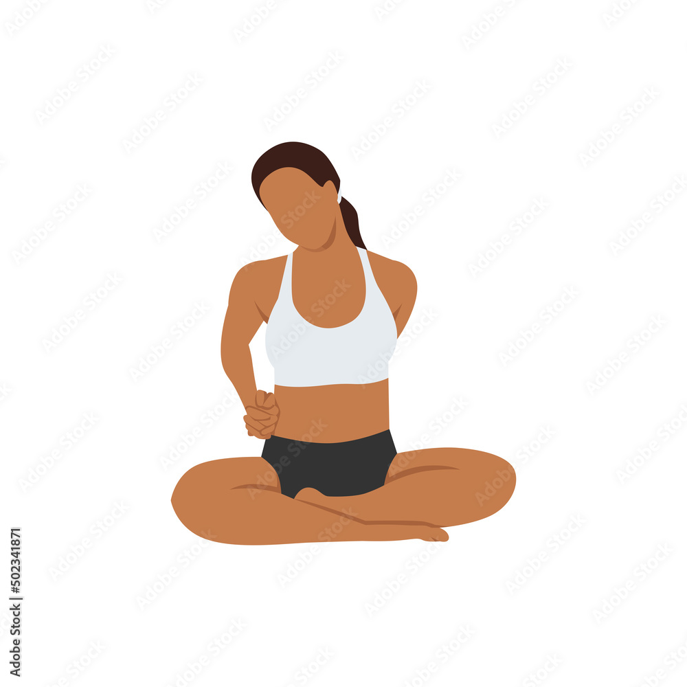 Woman doing easy pose with ear to shoulder stretch sukhasana exercise ...