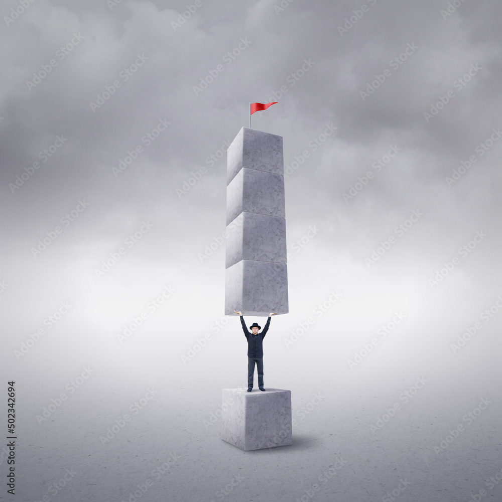 An unusual way to achieve success. The man does all the hard work ...