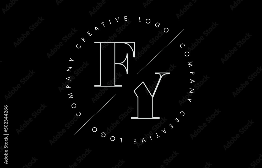 White Outline Fy f y Letter Logo with Cut and Intersected Design and ...